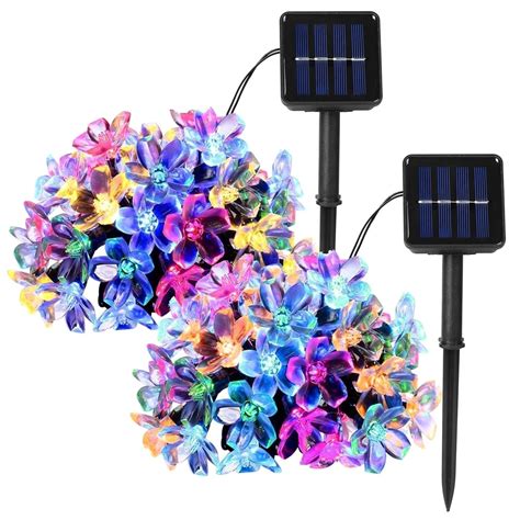 2pcs Solar Powered String Lights 50led Colorful Flower Lights Ip65