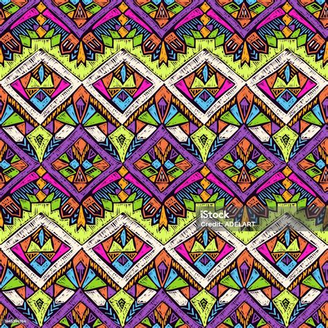 Tribal Doodle Pattern Native Sketch Ethnic Fabric Design 1 Stock