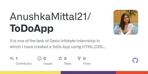 GitHub AnushkaMittal ToDoApp It Is One Of The Task Of Oasis Infobyte Internship In Which I