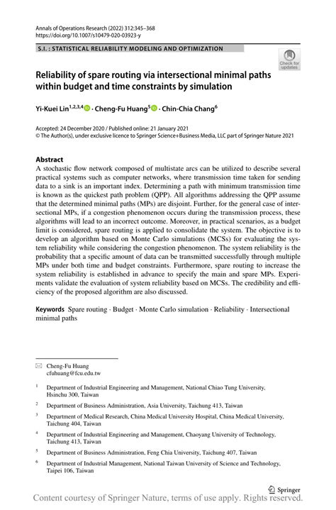 Reliability Of Spare Routing Via Intersectional Minimal Paths Within Budget And Time Constraints