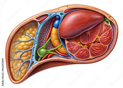 Liver Organ Slice Illustration Transverse Section Anatomical Structure Medical Illustration