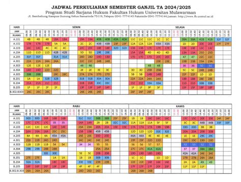Jadwal Perkuliahan Semester Ganjil Ta 2024 2025 Prodi Sarjana Hukum Fhunmul