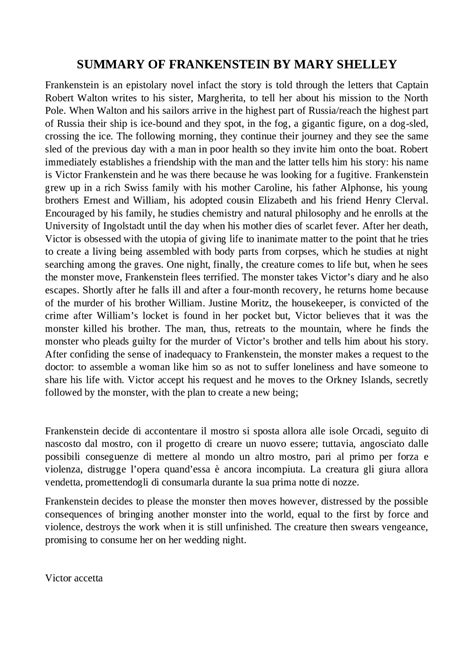 Frankenstein Riassunto Docsity