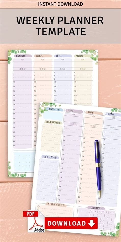 Weekly Planner Template Planners And Organizers Weekly Planner Weekly Planner Ideas Layout