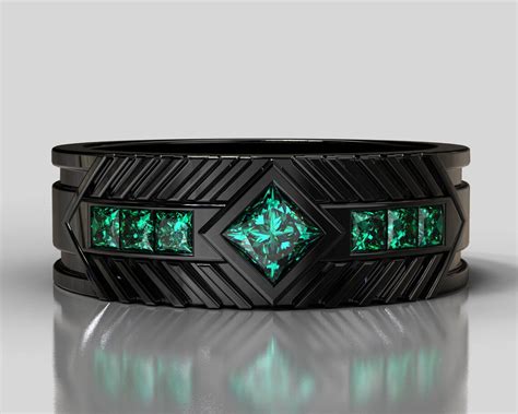 Emerald Wedding Band Black Gold Wedding Band Mens Black Etsy