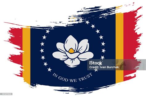 미시시피 미국 주 브러시 스트로크 플래그 벡터 배경입니다 손으로 그린 그런 지 스타일 고립 된 배너 거친에 대한 스톡 벡터 아트