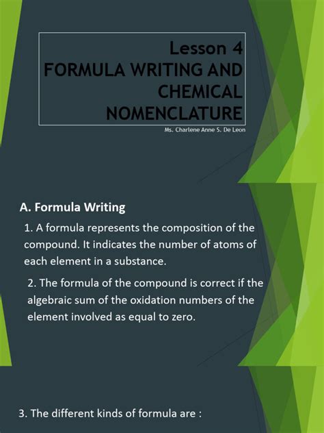 Formula Writing And Chemical Nomenclature Pptx Pdf