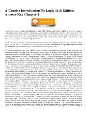 A Concise Introduction To Logic Th Edition Answer Key Chapter Pdf A Concise Introduction