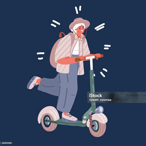 고립된 전동 킥 스쿠터를 타고 있는 여자의 만화 벡터 삽화 현대 개인 전기 운송업자에 재미 있은 여자 스포츠 야외 활동 개념에 대한 스톡 벡터 아트 및 기타 이미지 Istock