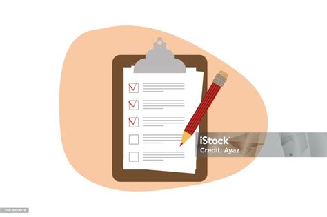 Vector Illustration Of Checklist With Check Mark A Red Pencil For