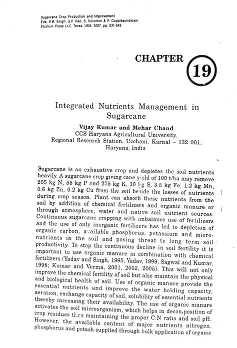 Pdf Integrated Nutrient Management In Sugarcane