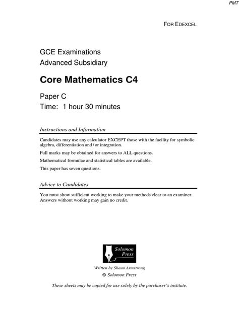 Solomon C Qp C4 Edexcel Pdf Sine Equations
