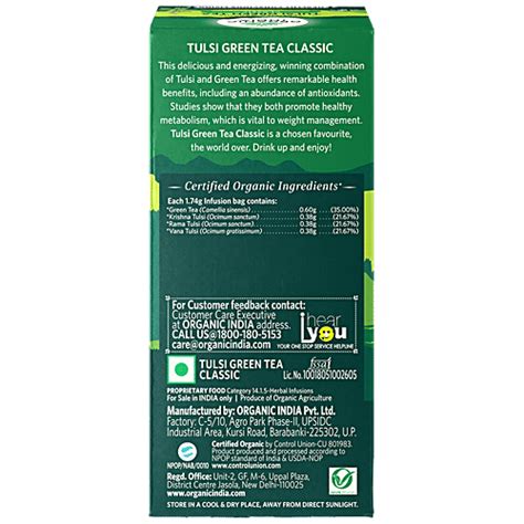 Buy Organic India Infusion Bags Tulsi Green Tea 25 Bags Carton Online
