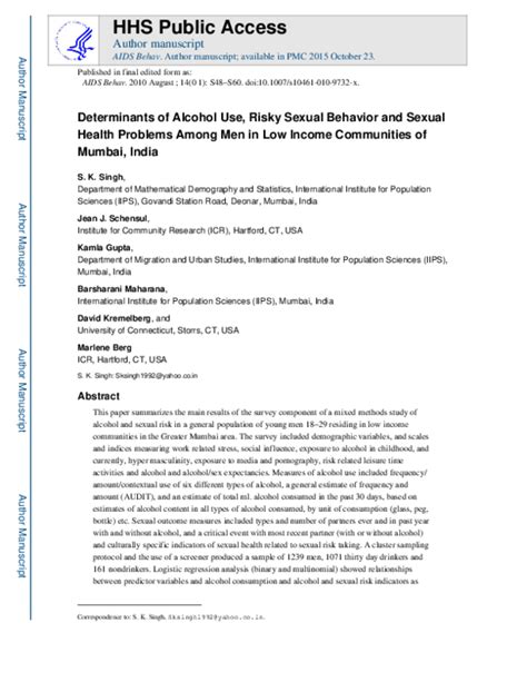 Pdf Determinants Of Alcohol Use Risky Sexual Behavior And Sexual