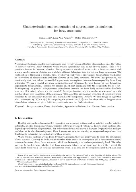 Pdf Characterization And Computation Of Approximate Bisimulations For