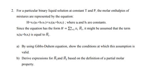 solved 2 for a particular binary liquid solution at