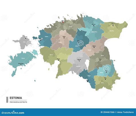 Estonia Higt Detailed Map With Subdivisions Administrative Map Of