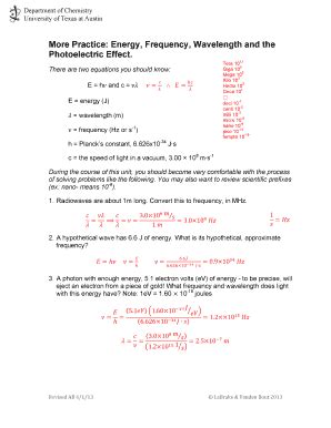 Fillable Online Ch301 Cm Utexas More Practice Energy Frequency