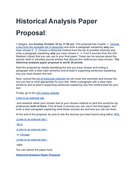 Historical Analysis Paper Proposal Prompt Historical Analysis Paper Proposal 1 2pages Due