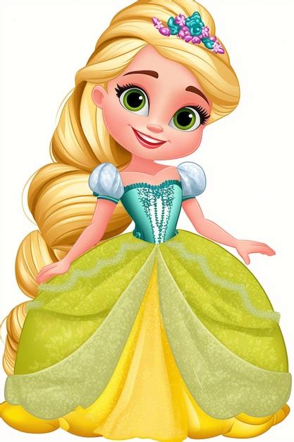 Princesa Dos Desenhos Animados Longos Cabelos Loiros Usando Um Vestido Verde Generativo Ai
