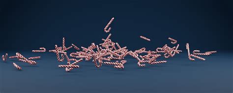 바닥에 흩어져있는 크리스마스 사탕 지팡이 더미 파노라마 뷰 파란색 배경 미니멀 한 개념 3d 렌더링 0명에 대한 스톡 사진 및 기타 이미지 Istock