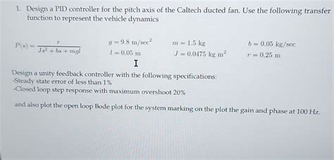 Solved 1 Design A Pid Controller For The Pitch Axis Of The