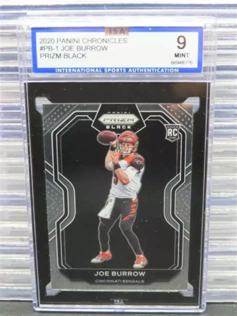2020 CHRONICLES PRIZM Noir Joe Burrow Recrue RC PB 1 ISA 9 COMME NEUF