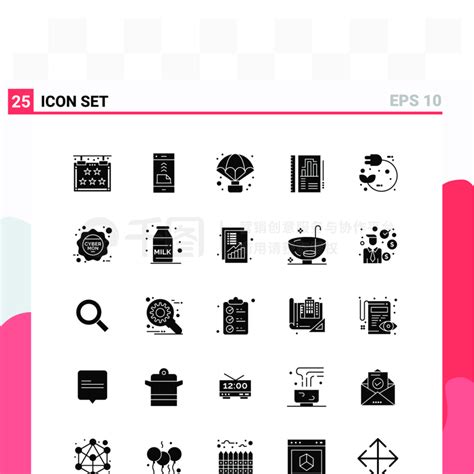 25免抠元素 25个用户界面固体字形包，包括生态，报告，电话，年度报告，观察的现代符号和符号可编辑矢量设计元素 素材免费下载 1500像素 Eps格式 编号38871039 千图网