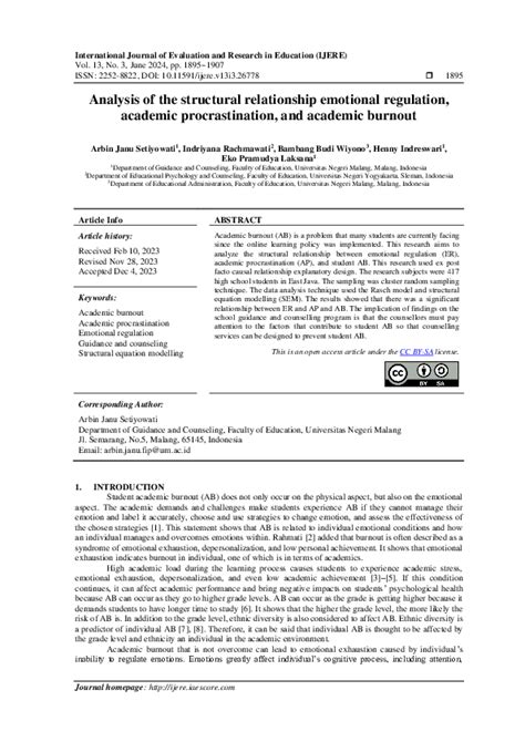 Pdf Analysis Of The Structural Relationship Emotional Regulation Academic Procrastination