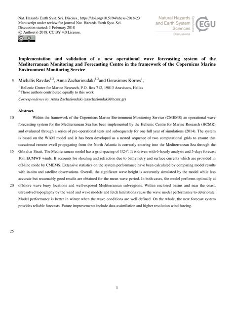 Pdf Implementation And Validation Of A New Operational Wave Forecasting System Of The