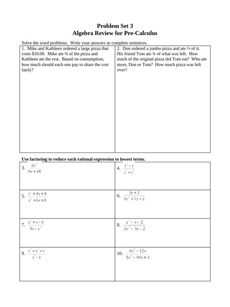 algebra review problem set 3 pdf