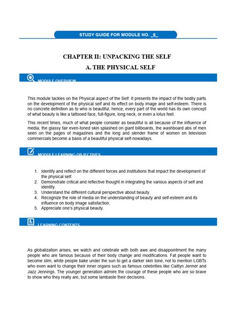 Module 6 The Physical Self Pdf Body Image Self Esteem