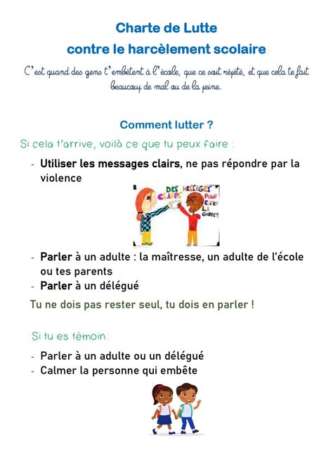 Charte De Lutte Contre Le Harcèlement Lécole Primaire Jean Scherer