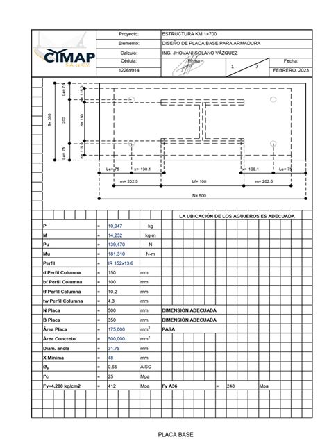 Memoria De Cálculo Placa De Base Pdf Ingeniería Estructural