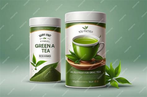 Matcha 녹차 파우더 터 현실적인 제품 배치 모형 건강한 음료 라벨 디자인 프리미엄 Ai 생성 벡터