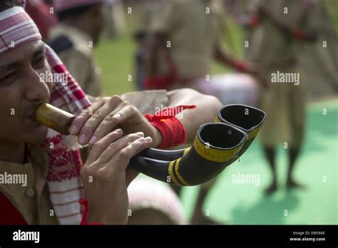 Sivasagar Assam India 16th Apr 2015 An Indian Youth Blows A Mohor