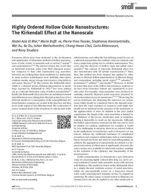 Pdf Highly Ordered Hollow Oxide Nanostructures The Kirkendall Effect At The Nanoscale