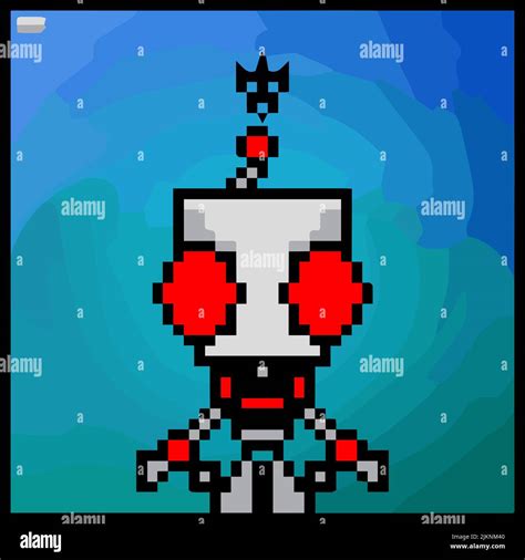 Cartoon Character In Pixel Vector Art Using A Color Filled Background