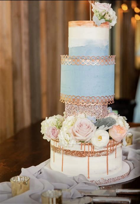 Blue And Peach Wedding Cake