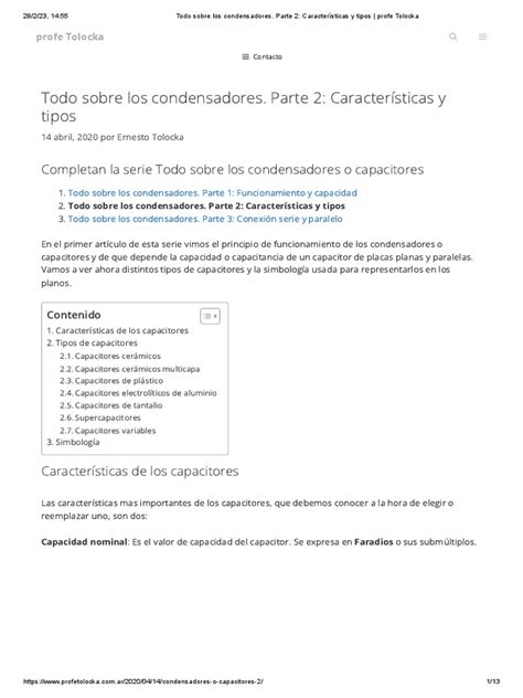 Todo Sobre Los Condensadores Parte 2 Características Y Tipos Profe