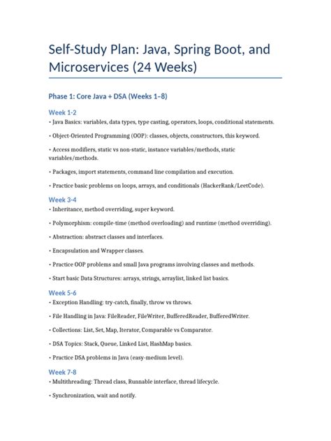 24 Week Java And Spring Boot Study Plan Pdf Method Computer