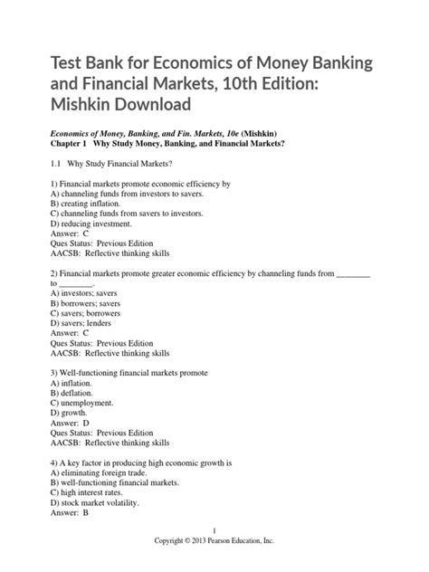 Test Bank For Economics Of Money Banking And Financial Markets 10th Edition Mishkin Download