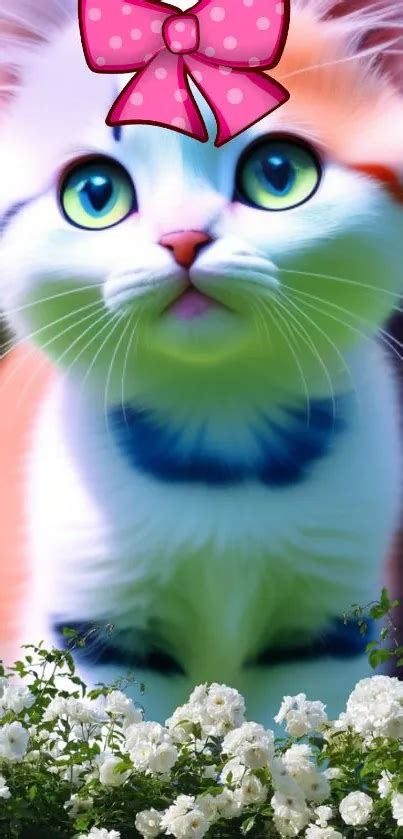 Cute Kitten With Pink Bow Free Download