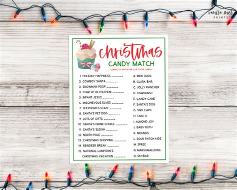 Christmas Candy Match Game How Sweet It Is Xmas Candy Games Etsy Uk