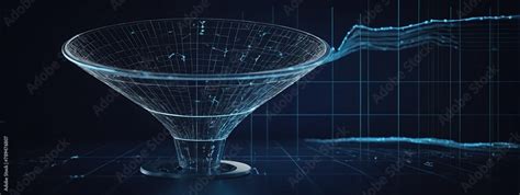 Abstract Funnel With Data Stream And Hand With Magnifying On Dark Blue