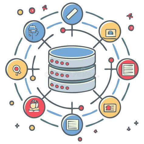 Data Management Concept With A Centralized Database Hub And Connected Icons Illustration Stock