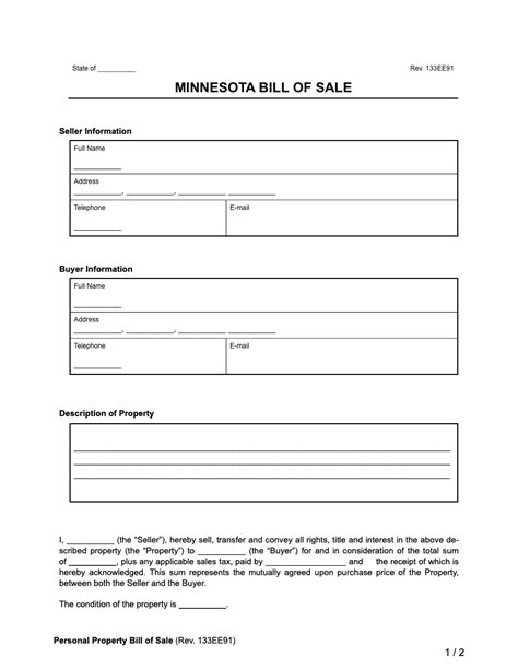 Bill Of Sale Form For Car