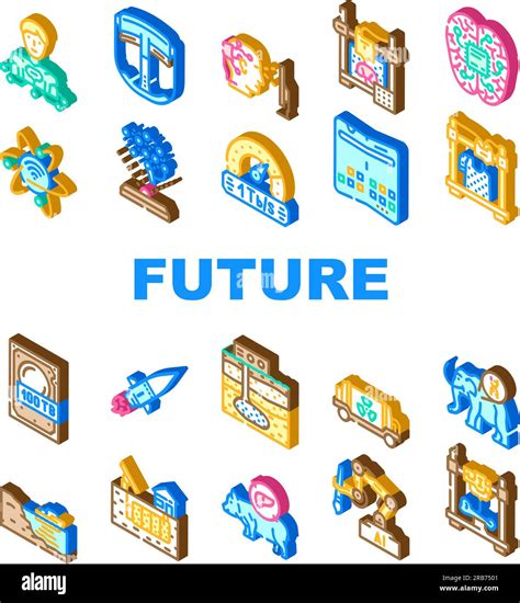 Future Technology Digital Data Icons Set Vector Stock Vector Image