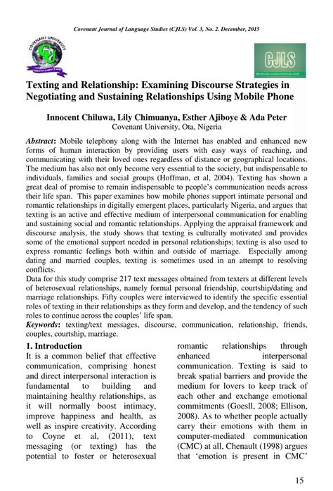 Pdf Texting And Relationship Examining Discourse Strategies In
