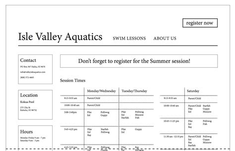 Wireframe Of A Schedule Webpage By Carrie Beyer